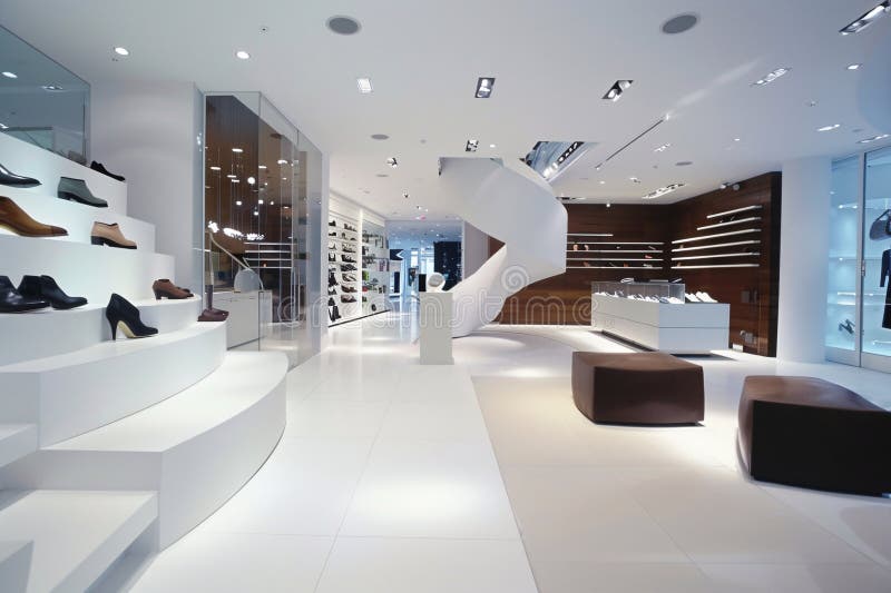 Shopping Concept - Interior of Modern Shoe Store in the Mall Stock ...