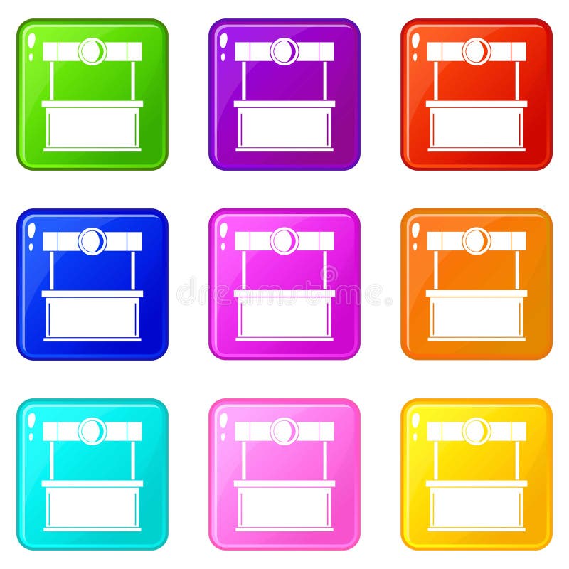 Shopping Counter Icons 9 Set Stock Vector - Illustration of display ...
