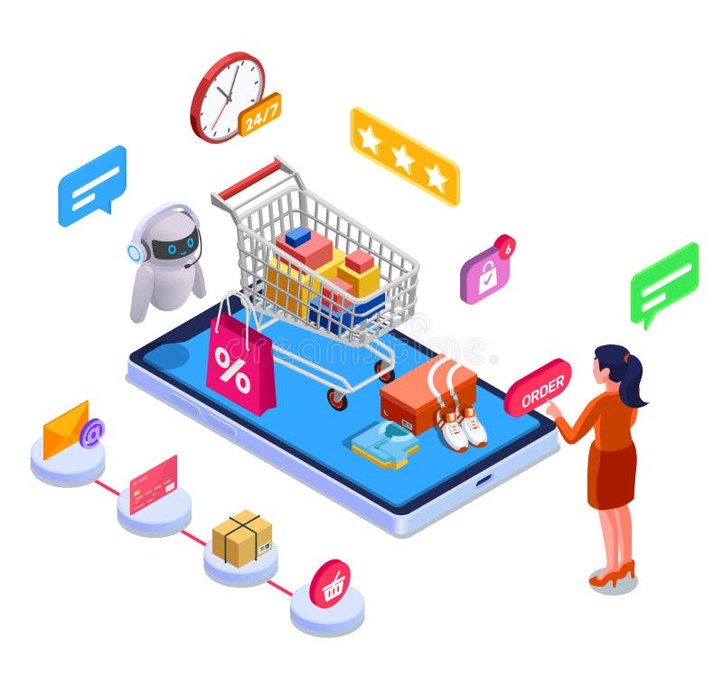 Shopping E-commerce Isometric Stock Vector - Illustration of market, concept: 251952239