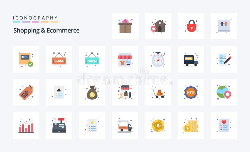 25 Shopping Ecommerce Flat Color Icon Pack Stock Vector - Illustration ...