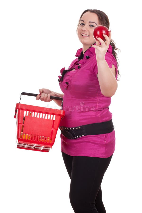 Shopping Fat Girl with Apple Stock Photo - Image of full, selection ...