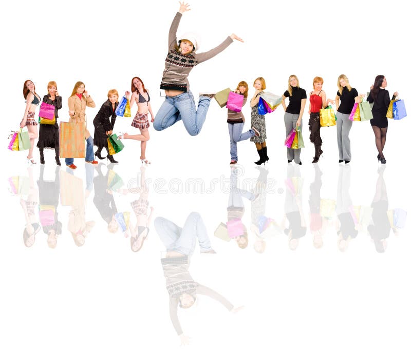 Group of Twelve Shopping Girls with Happy and Rela Stock Image - Image ...