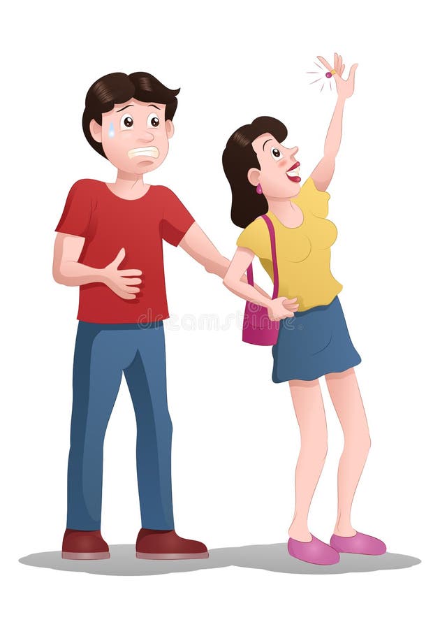 Shopping Girl Try Ring on Isolated Stock Illustration - Illustration of ...