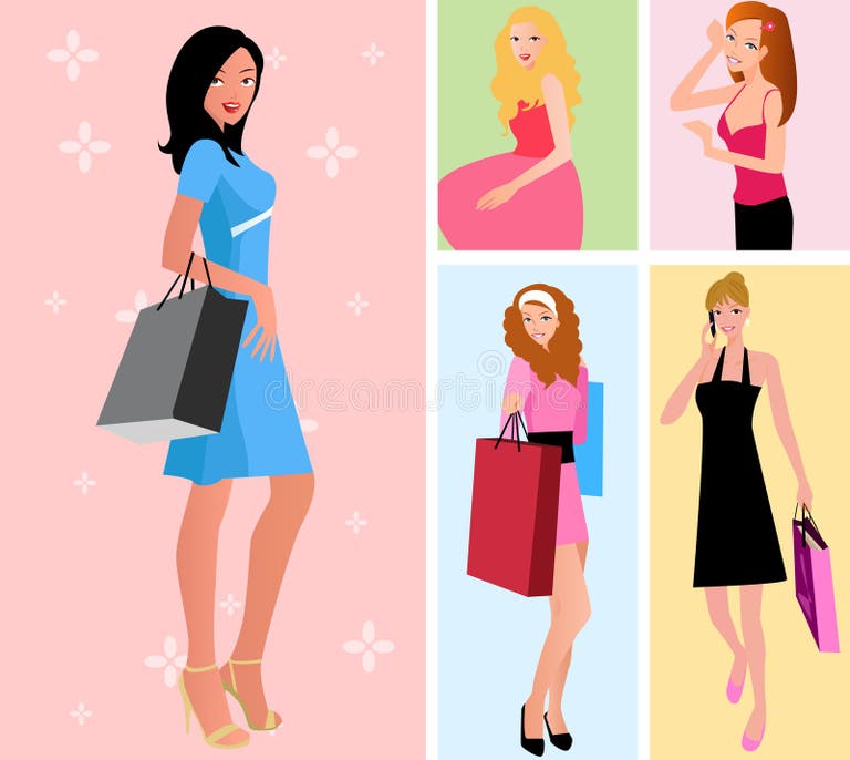 Two Girls Shopping Mall Stock Illustrations – 89 Two Girls Shopping ...