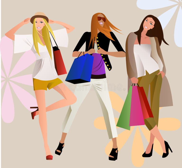 Two Girls Shopping Mall Stock Illustrations – 89 Two Girls Shopping ...