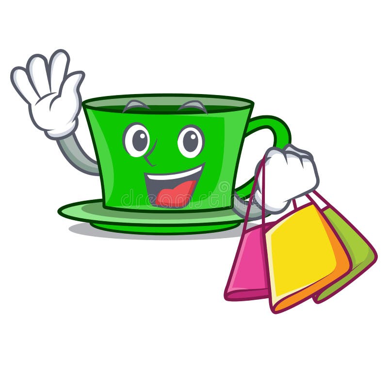Shopping Green Tea Character Cartoon Stock Vector - Illustration of ...