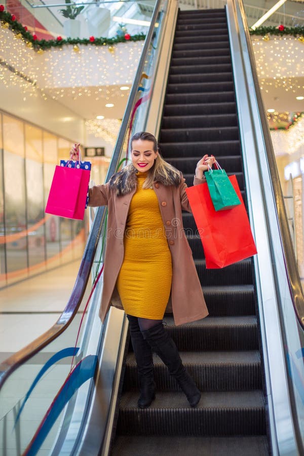 Shopping- Happy Girl in Holidays Shopping Stock Photo - Image of ...