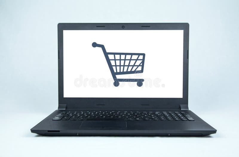 Shopping Icon on Laptop Screen. Online Shopping Stock Image - Image of ...