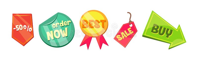 Shopping Icon with Sale and Discount Bright Sign Vector Set Stock ...