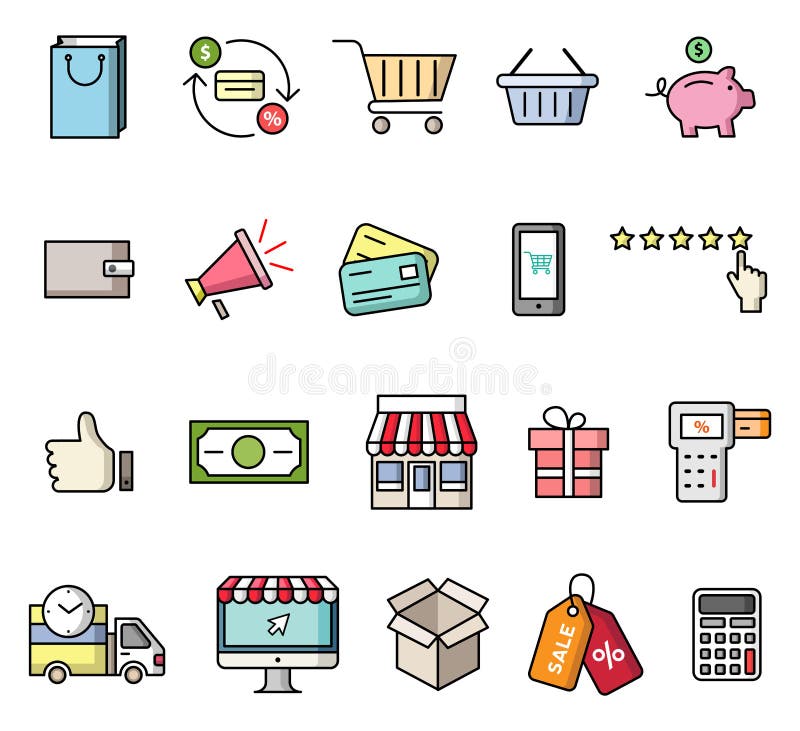 Shopping Icons Set. Vector Isolated Colorful Flat Style Illustrations ...