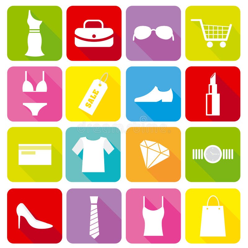 Shopping icons stock vector. Illustration of card, clothes - 64295386