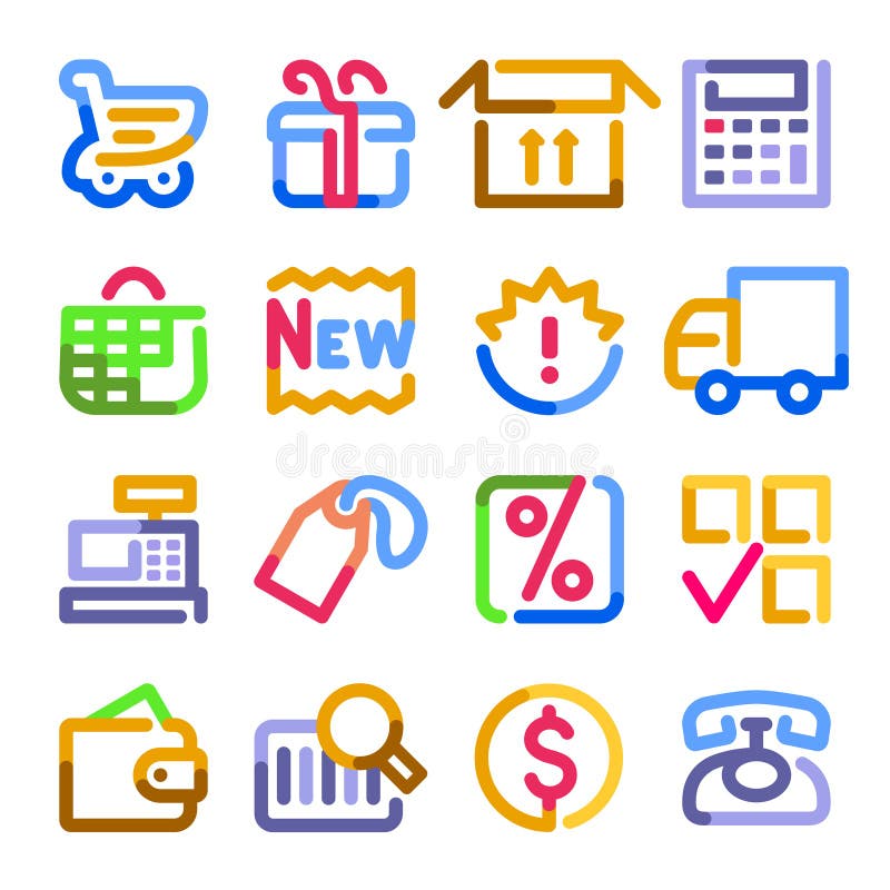 Color Contour Web Icons, 20 Stock Vector - Illustration of internet ...