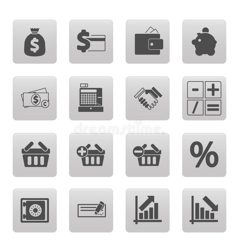 Gray Business Icons on Gray Squares Stock Vector - Illustration of ...