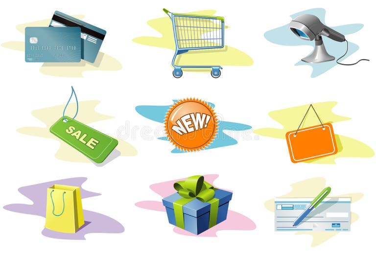 Shopping icons set stock vector. Illustration of coupon - 4719076