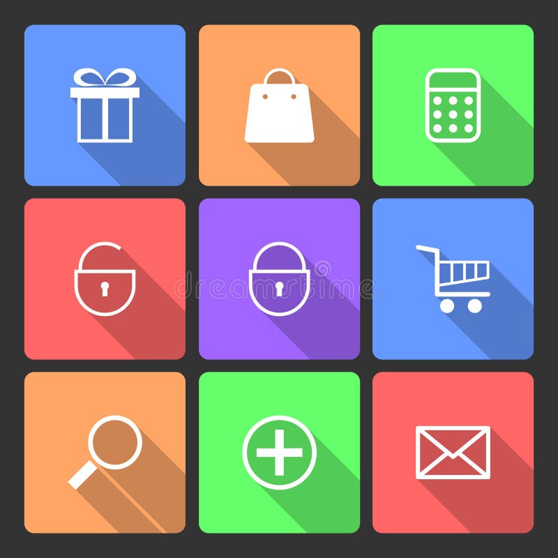 Shopping Icons Set with Long Shadow Stock Vector - Illustration of long ...