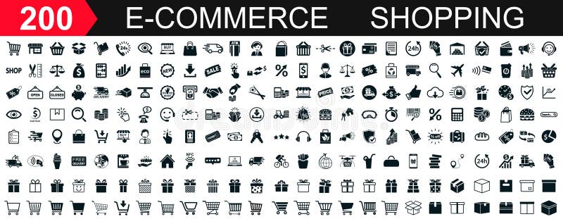 Shopping Icons 200, Set Shop Sign E-commerce for Web Development Apps ...
