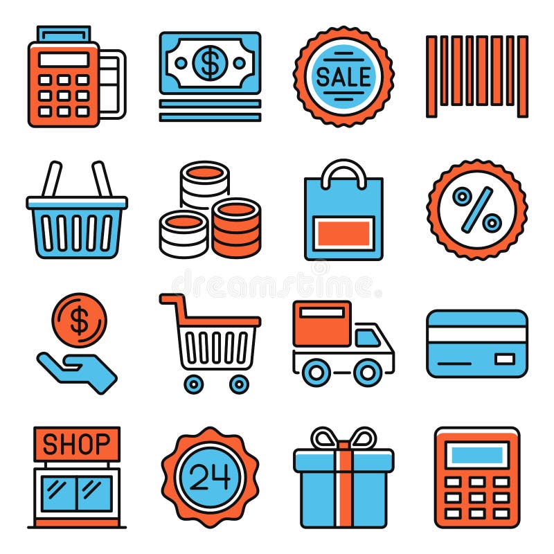 Shopping Icons Set on White Background. Vector Stock Vector ...