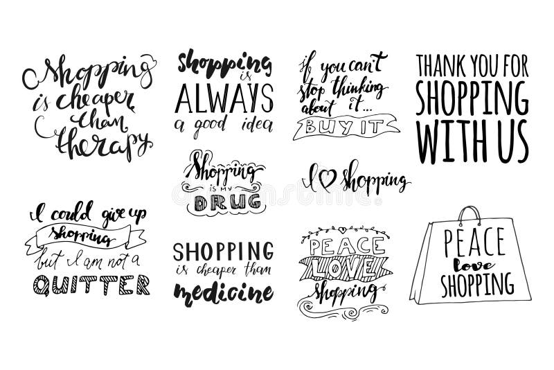 Shopping Inspirational Quotes. Hand Lettering Stock Vector ...