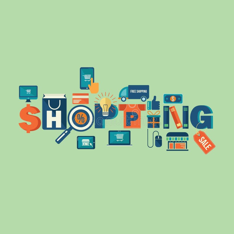 Shopping Lettering Design. Vector Illustration Decorative Design Stock ...