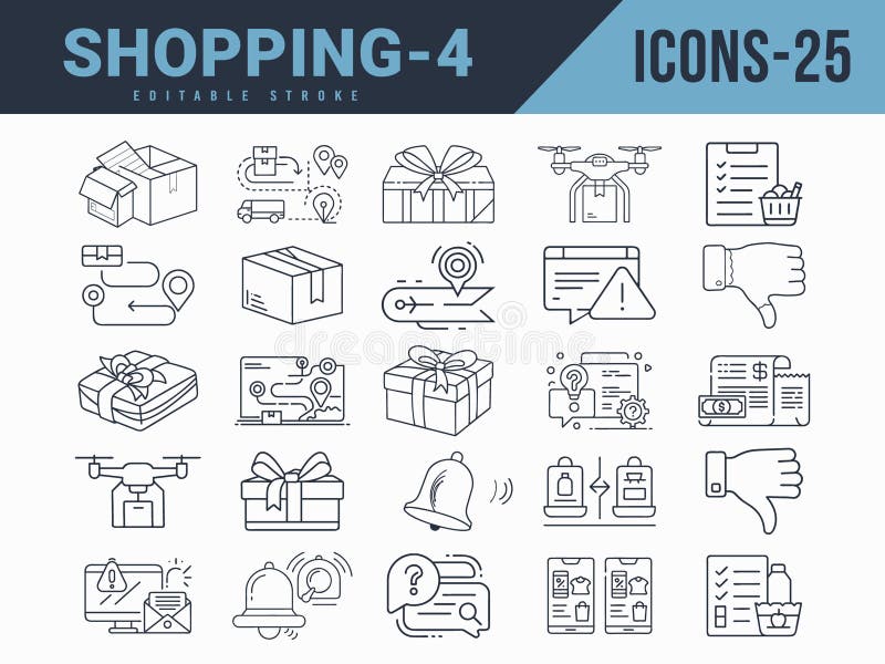 Shopping Line Editable Icons Big Set. Vector Illustration in Modern ...