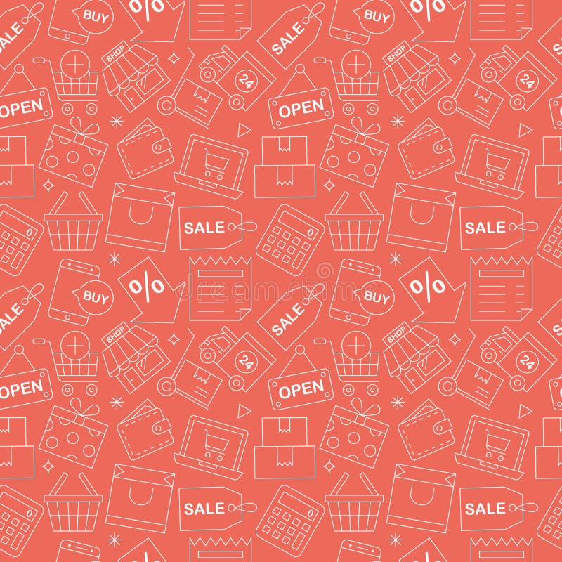 Shopping Line Icon Pattern Set Stock Vector - Illustration of sale ...