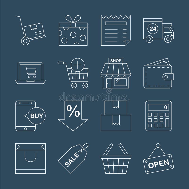 Shopping Line Icon Pattern Set Stock Vector - Illustration of open ...