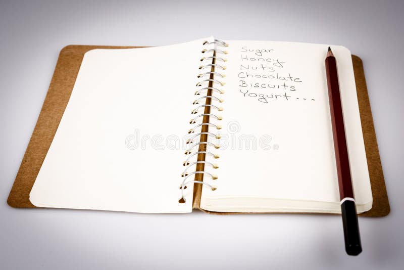 Shopping List in the Diary with Pencil Stock Image - Image of shop ...