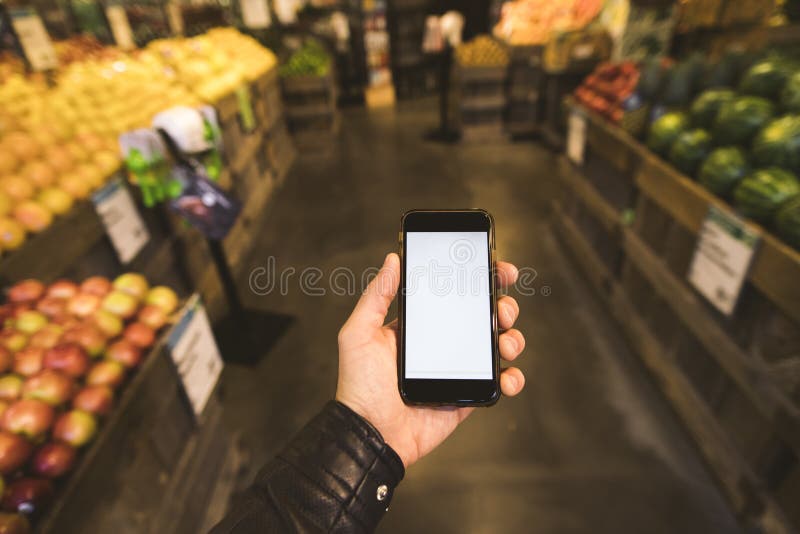 Shopping List on the Phone at the Grocery Stock Image - Image of choice ...