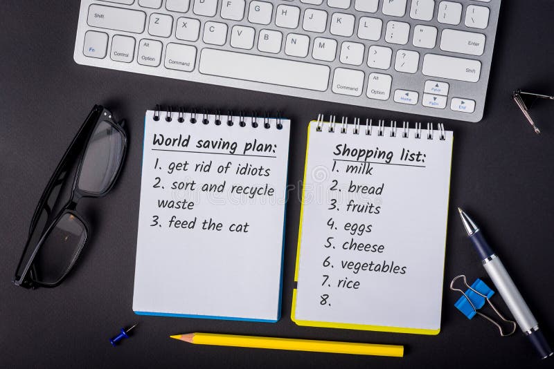 Shopping List and Plan To Save the World on Workplace. Goals and ...