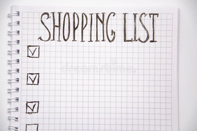 Shopping List. Squared Notebook with Black Pen on a White Background ...