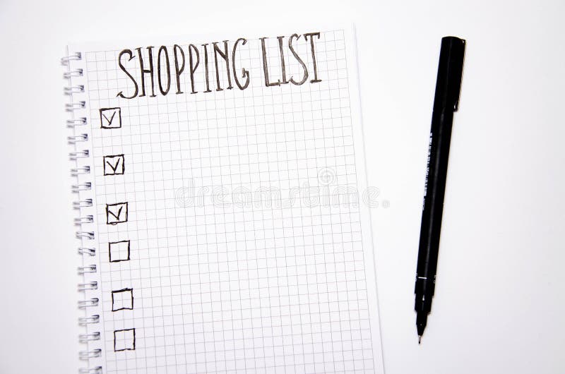 Shopping List. Squared Notebook with Black Pen on a White Background ...
