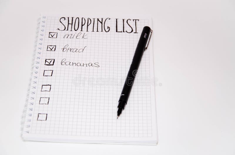 Shopping List. Squared Notebook with Black Pen on a White Background ...