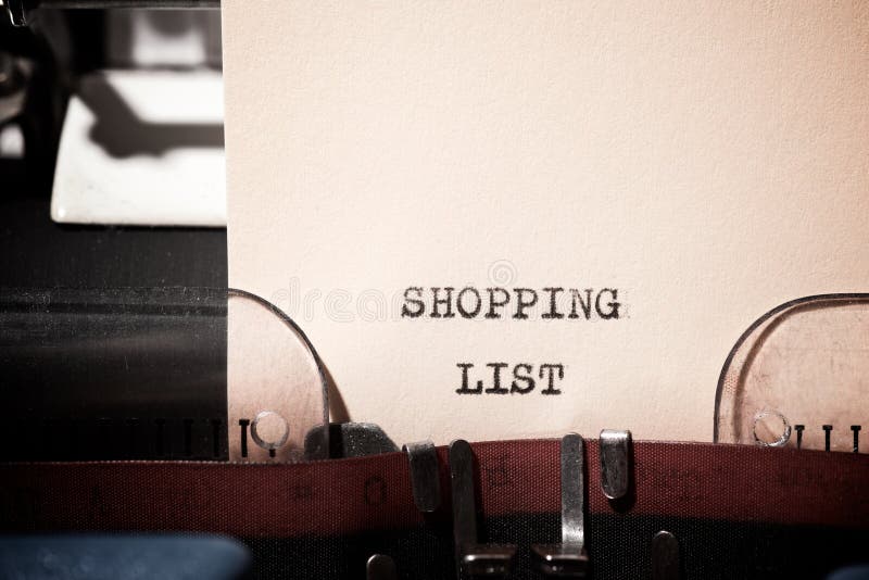 Shopping list text stock photo. Image of typewriter - 272579082