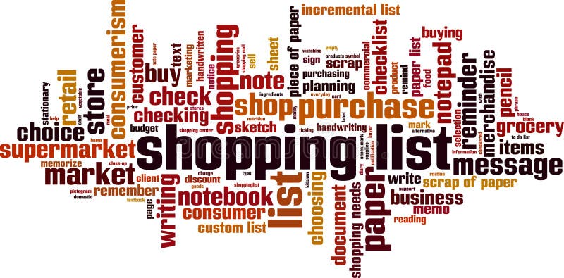 Shopping list word cloud stock vector. Illustration of checking - 162091346