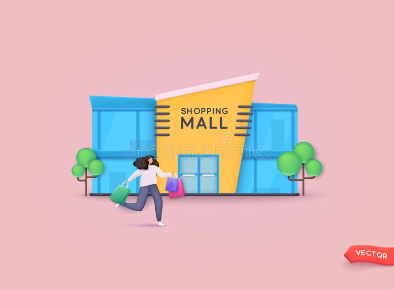Shopping Mall Building Exterior. 3D Web Vector Illustration Stock ...