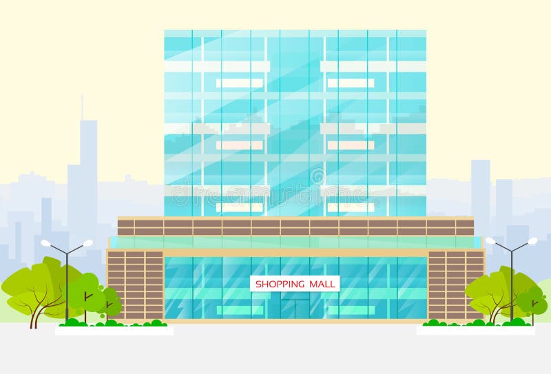 Shopping Mall Building Exterior Vector Stock Vector - Illustration of ...