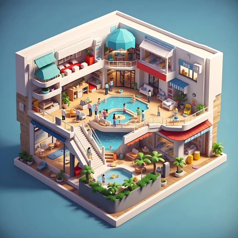 Shopping Mall with Cutaway Isometric Low Poly Art 3d Style Stock Image ...