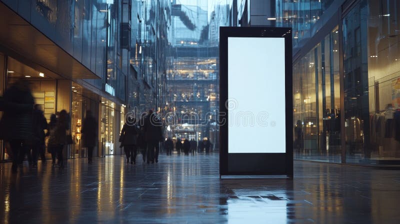 A Shopping Mall Features a Large Billboard with a Black Vertical ...