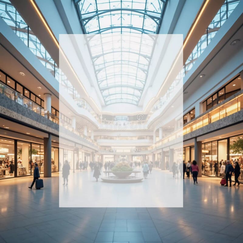 Shopping Mall Features Spacious, Bright Corridor Filled with Shoppers ...
