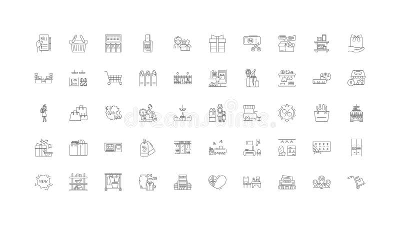 Shopping Mall Ideas, Linear Icons, Line Signs Set, Vector Collection ...