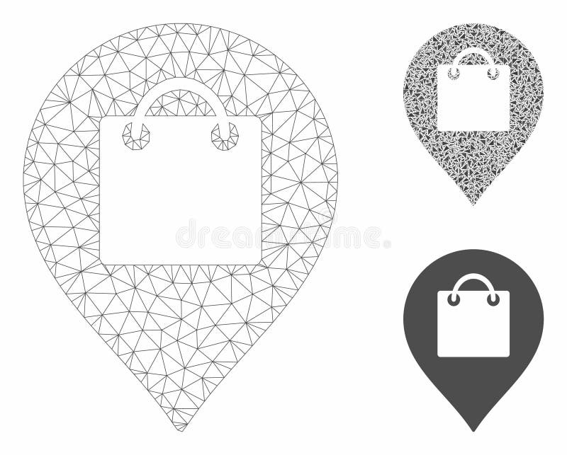 Shopping Map Marker Vector Mesh 2D Model and Triangle Mosaic Icon Stock ...