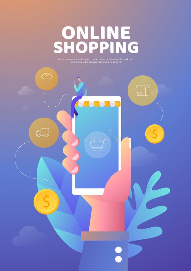 Shopping Online Illustration Poster Stock Vector - Illustration of sale ...