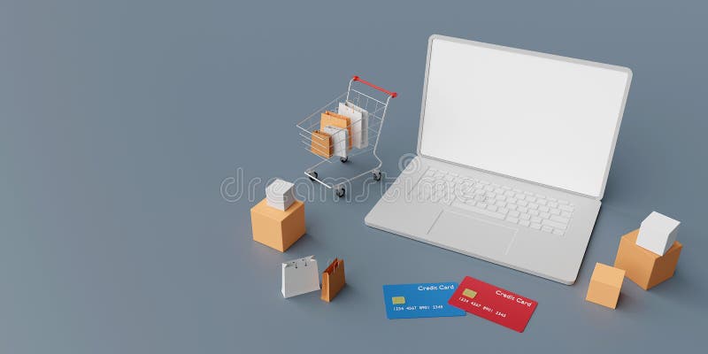 Shopping Online on Laptop Concept Stock Illustration - Illustration of ...