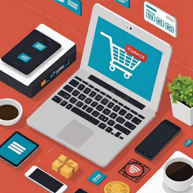 Shopping Online with Laptop, Smartphone and Cart on the Screen. Stock ...