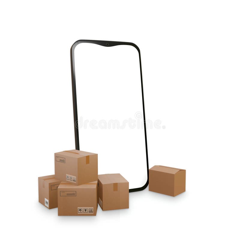 Shopping Online Phone Cardboard Boxes. Mockup Design Stock Illustration ...