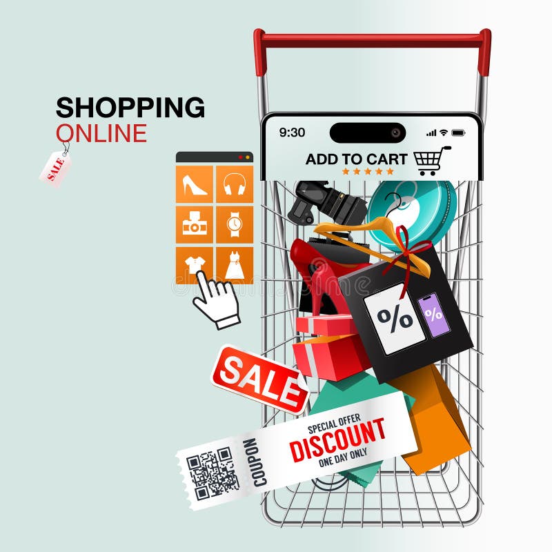 Shopping Online on Website or Mobile Application Vector Concept ...