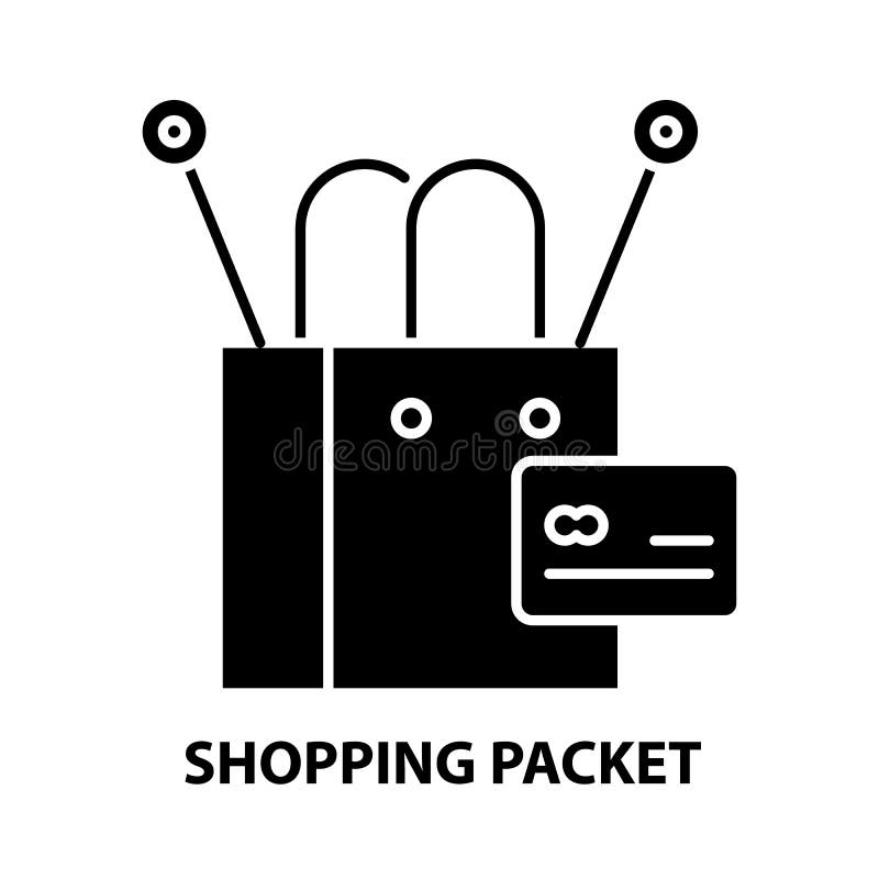Shopping Packet Icon, Black Vector Sign with Editable Strokes, Concept ...