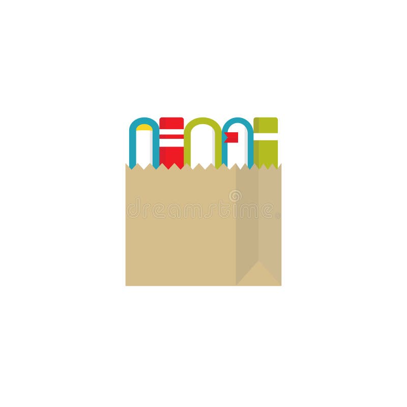 Shopping Paper Craft Bag with Stack of Books. Knowledge Purchase Stock ...