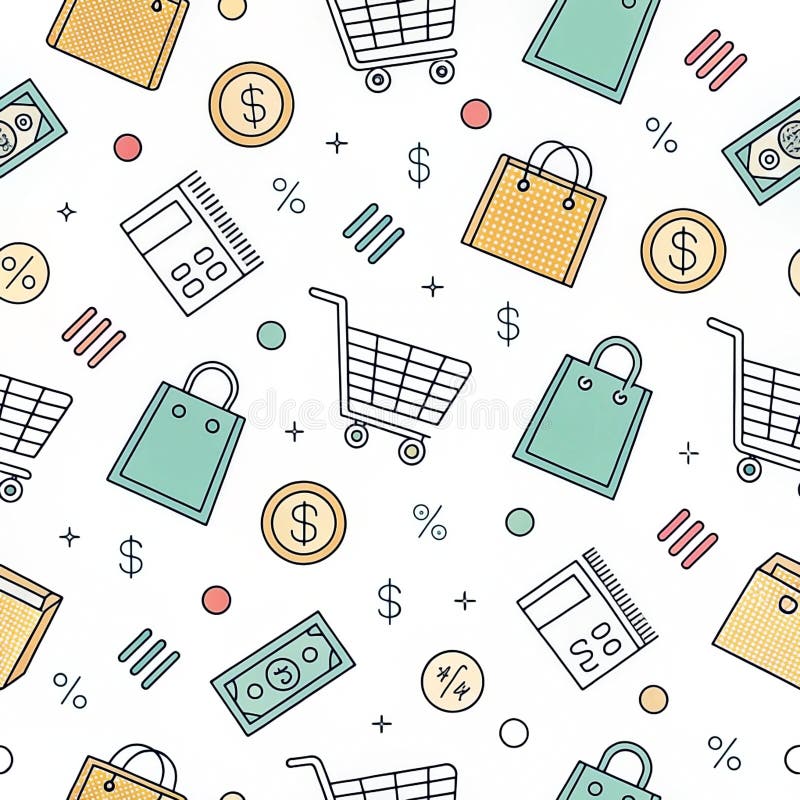 Shopping Pattern Background Stock Illustration - Illustration of ...