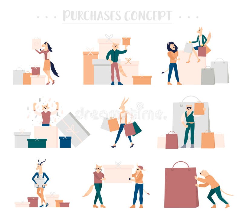 Shopping People Vector Concept. Purchase Illustration Flat Design Stock ...